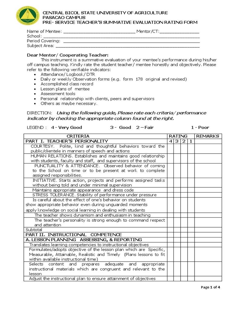02.23.18 - PRESERVICE TEACHERS SUMMATIVE EVALUATION RATING FORM ...