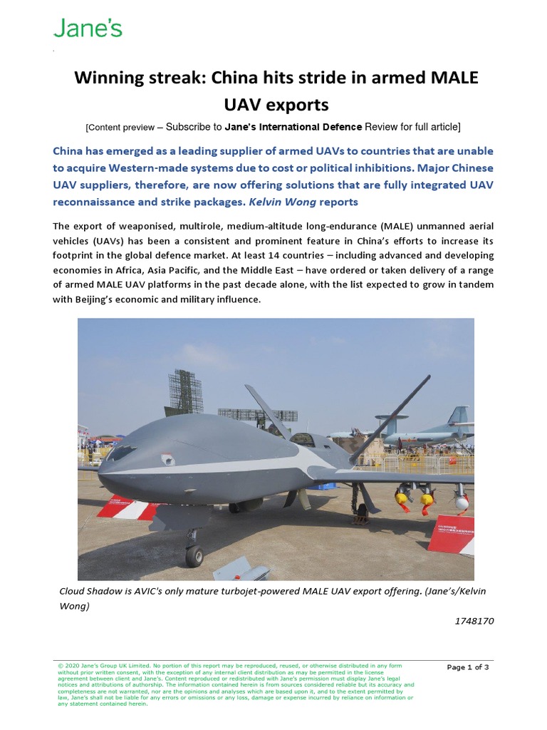 Winning Streak China Hits Stride in Armed MALE UAV Exports PDF | PDF ...