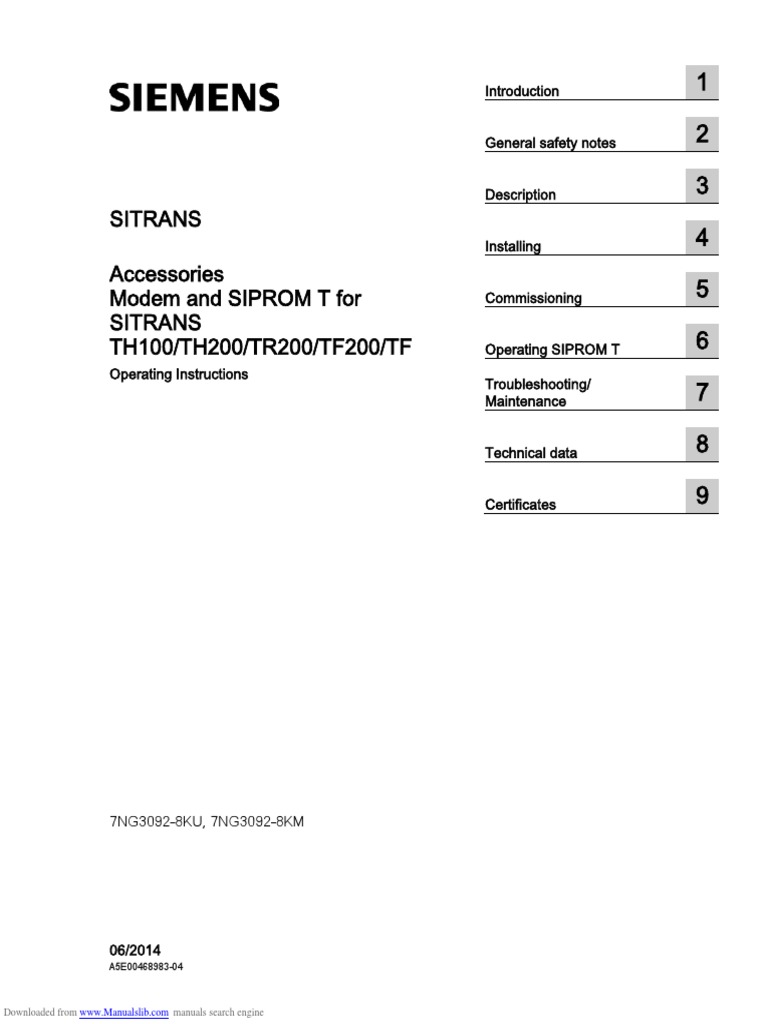 Sitrans Accessories Modem and SIPROM T For Sitrans TH100/TH200/TR200 ...