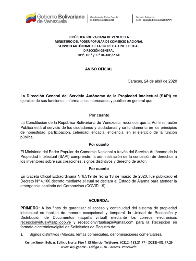 SAPI | PDF | Venezuela | Propiedad intelectual