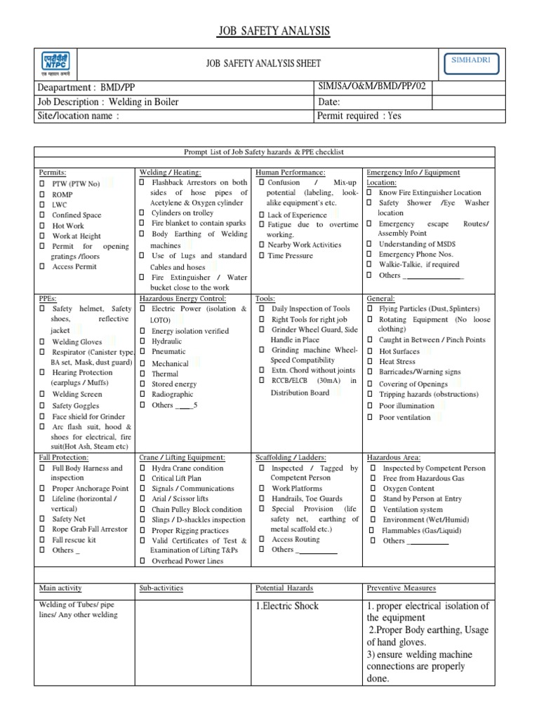 JSA For Welding in Boiler PDF | Download Free PDF | Personal Protective ...