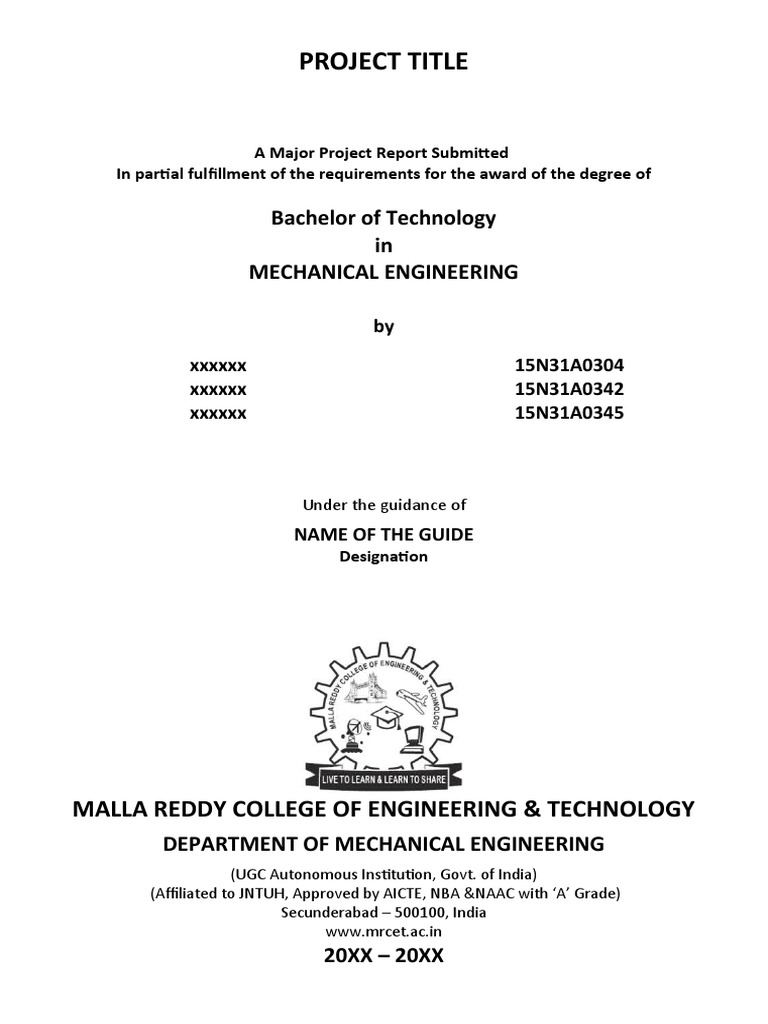 Mechanical Engineering Project Cover Page | PDF