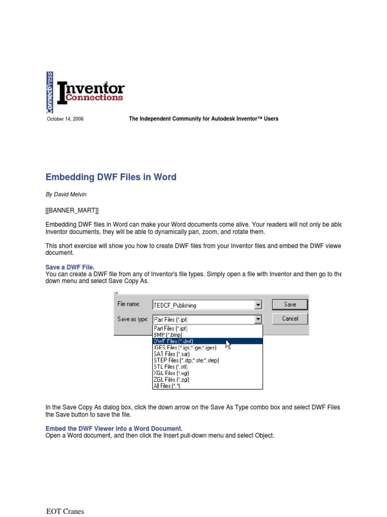 Embedding DWF Files in Word: EOT Cranes | PDF | Computer File ...