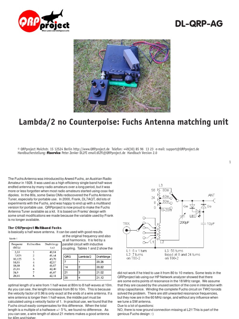 Dl-Qrp-Ag: Lambda/2 No Counterpoise: Fuchs Antenna Matching Unit | PDF ...