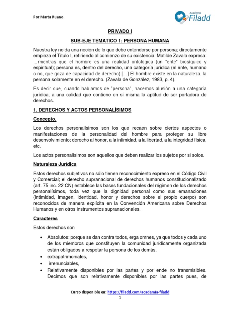 Derechos personalísimos y atributos de la persona según el Código Civil ...