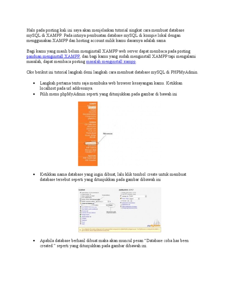 Cara Membuat Database MySQL Di XAMPP | PDF