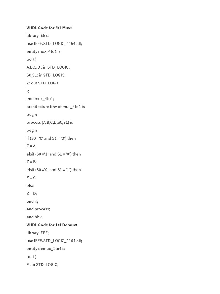 VHDL Code MUX and DeMUX PDF | PDF