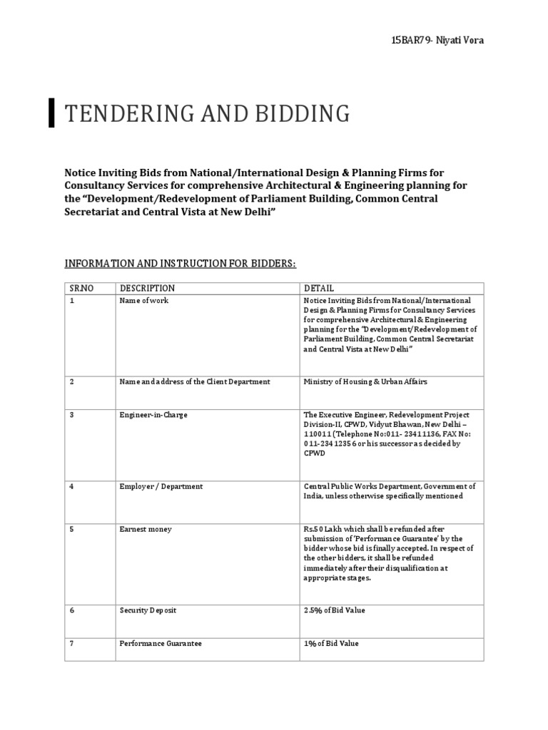 Tender Summary | PDF | New Delhi | Consultant