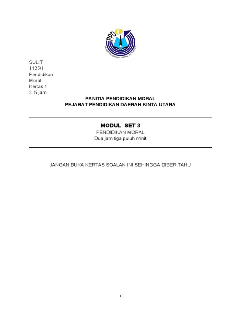 Pendidikan Moral Modul SPM PPD Kinta Utara Set 3 | PDF