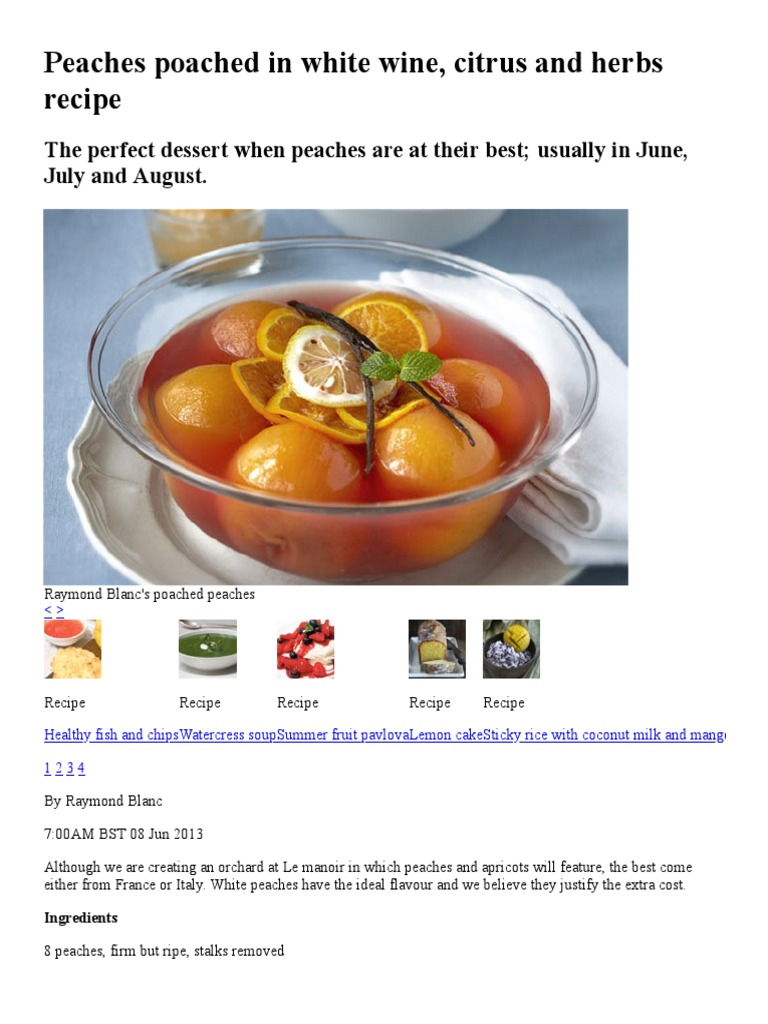 Peaches Poached in White Wine, Citrus and Herbs Recipe - Telegraph | PDF