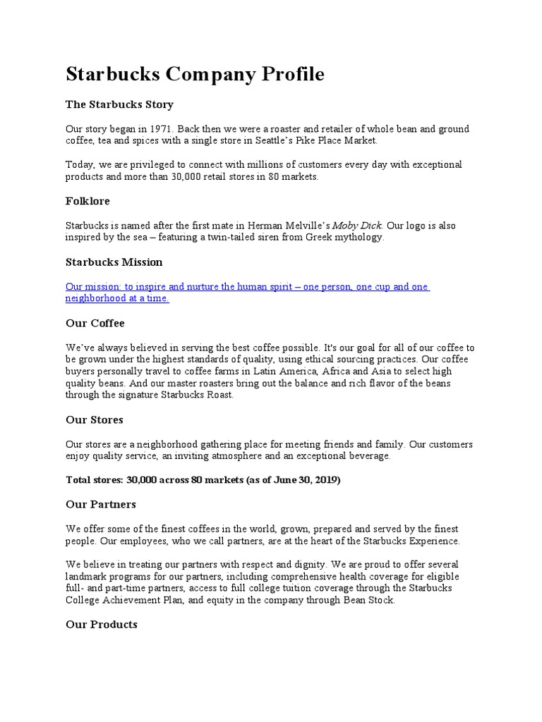 Starbucks Company Profile | Download Free PDF | Starbucks | Coffee