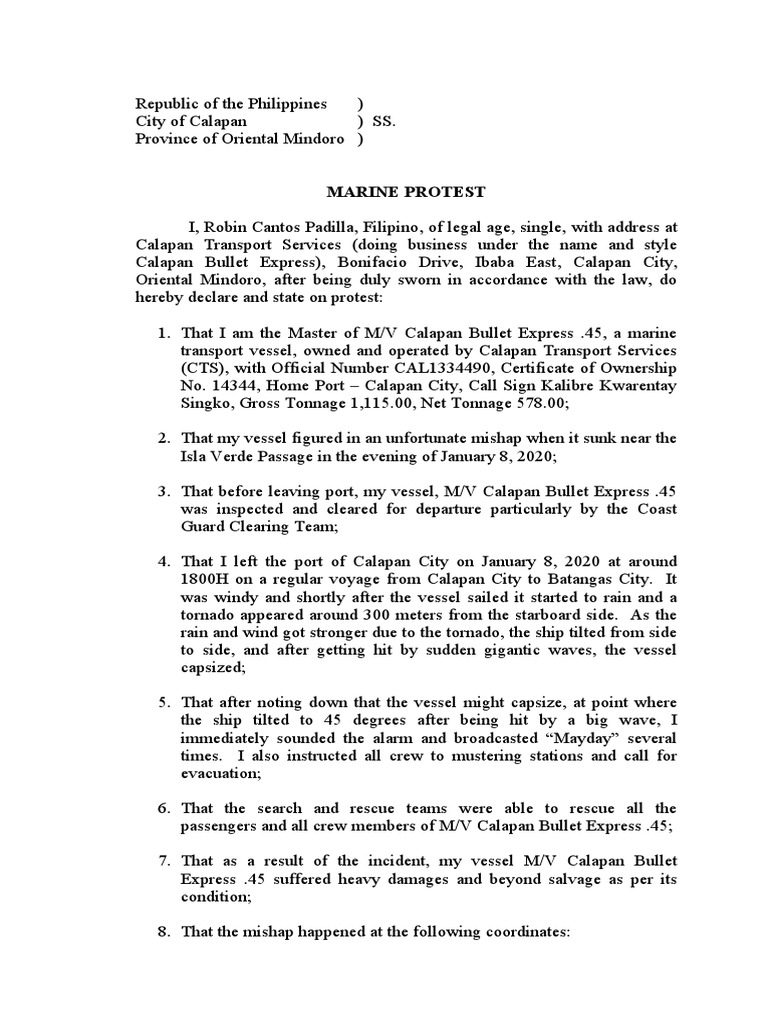 Marine Protest | PDF | Ships | Water Transport