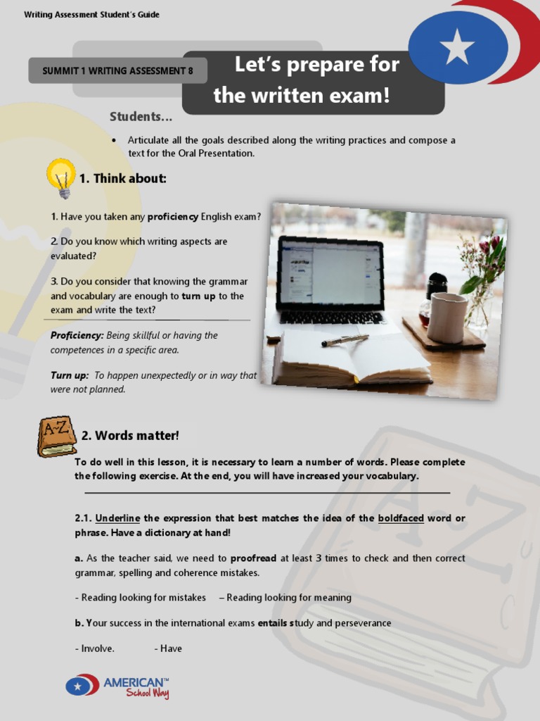 Writing Assessment Guide for Exams | PDF | Test (Assessment) | Verb