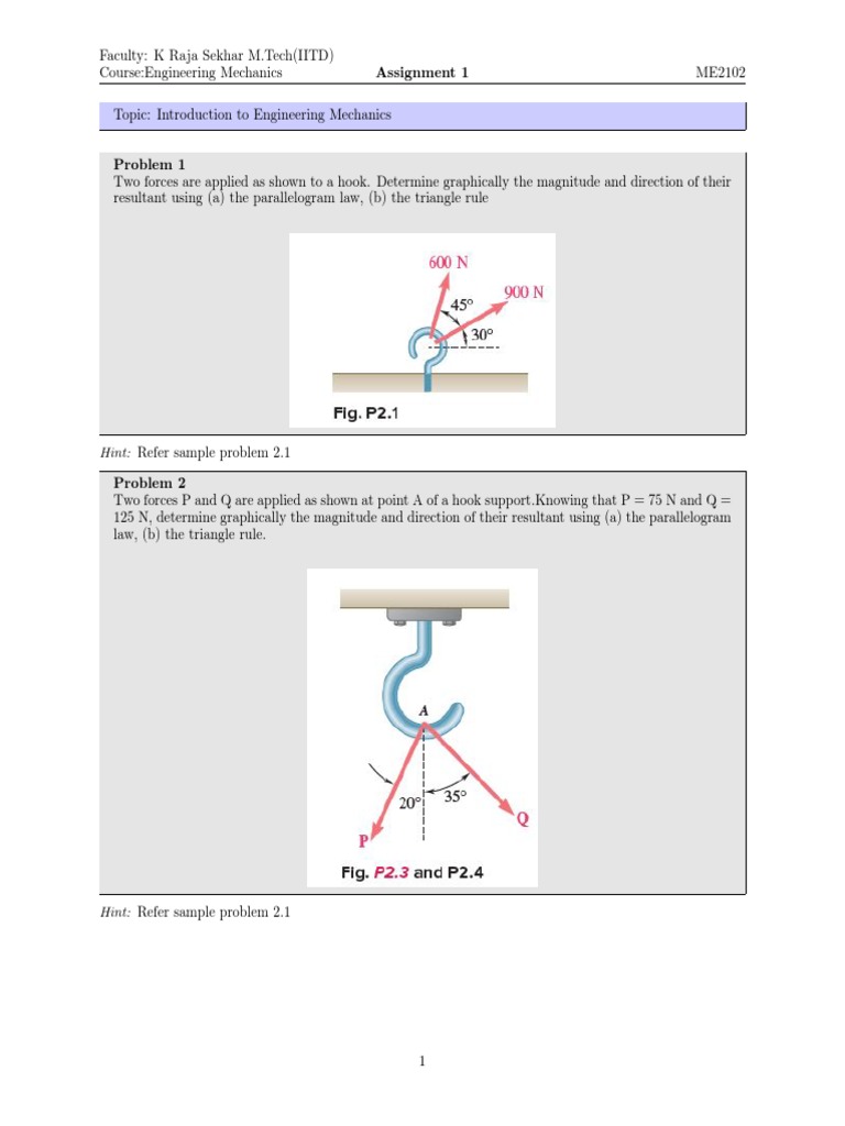 Engineering Mechanics Assignment 1 | PDF | Force | Triangle