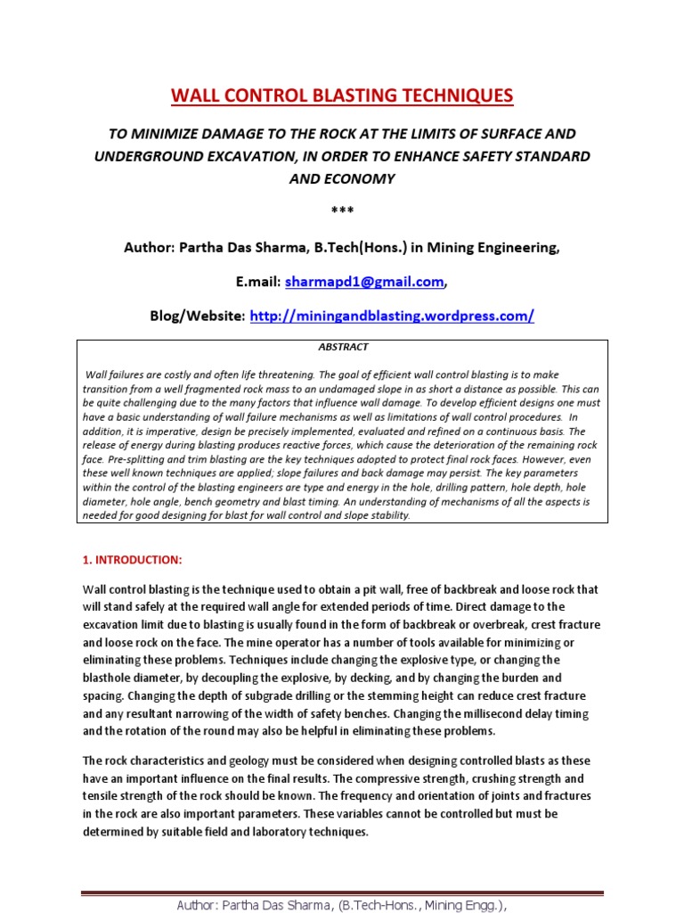 Wall Control Blasting Techniques | PDF | Strength Of Materials | Coal ...