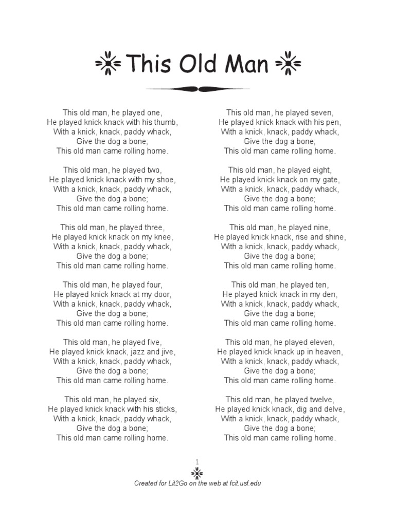 Counting and Math Rhymes 040 This Old Man | PDF