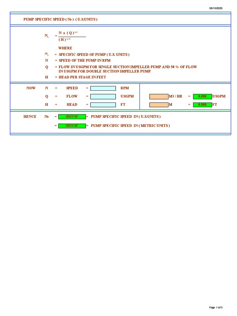 Pump Specific Speed Calculation | PDF