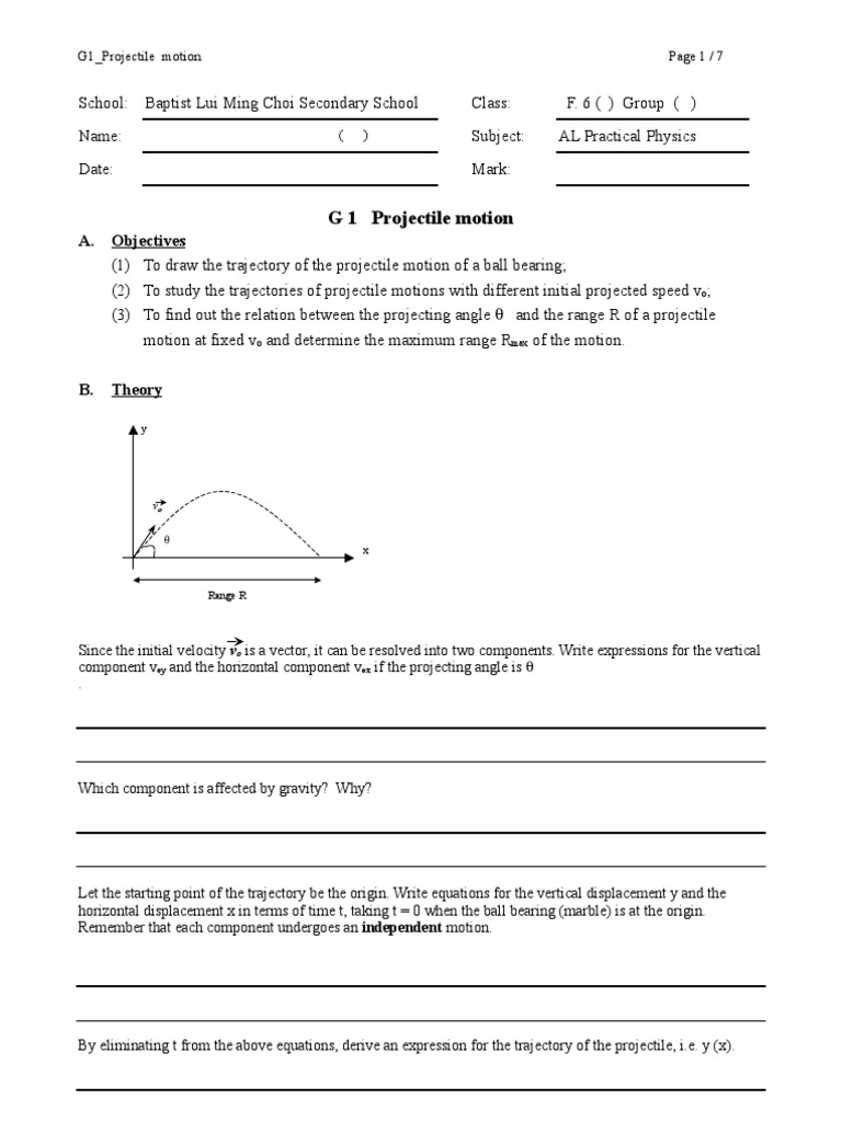 G01 Projectile Motion 0607 | PDF | Trajectory | Physics