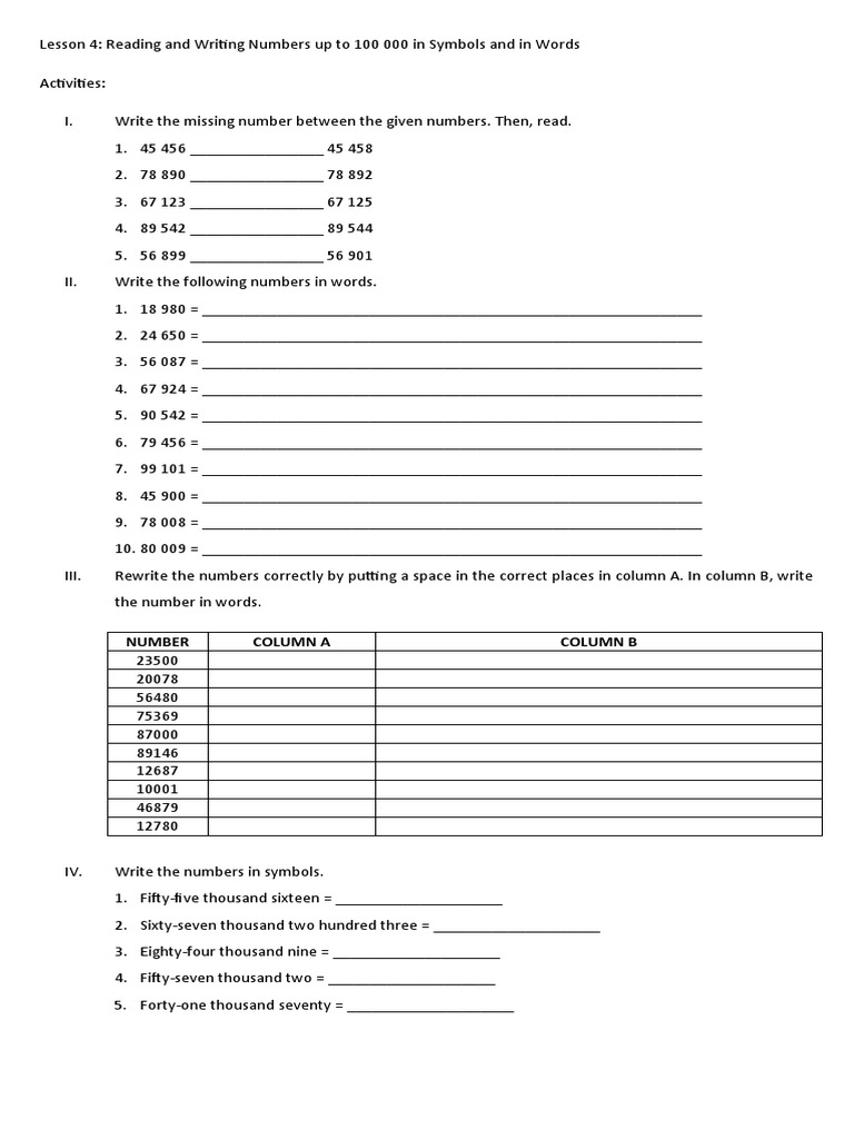 Reading & Writing Numbers to 100,000 | PDF | Teaching Methods & Materials