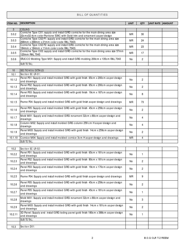 Ceiling: Item No. Unit QTY Unit Rate Amount Description | PDF ...
