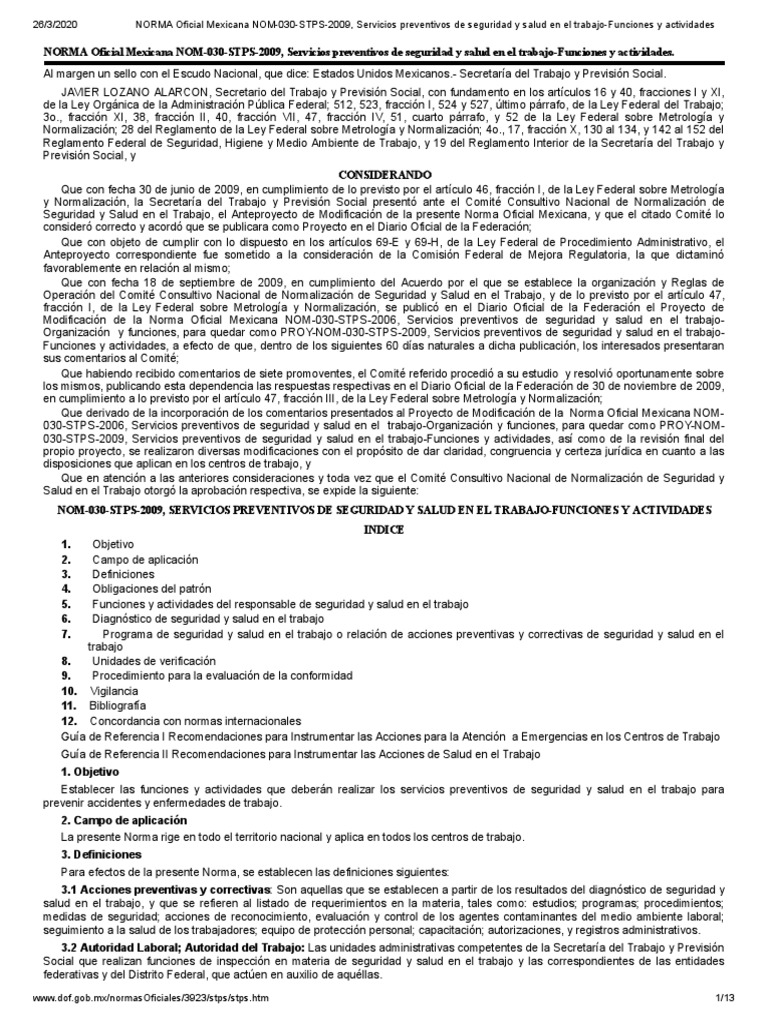 NORMA Oficial Mexicana NOM-030-STPS-2009, Servicios Preventivos de ...