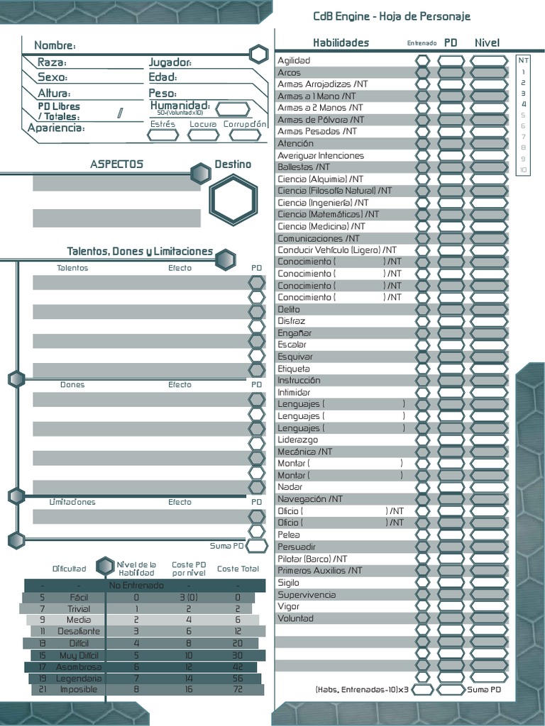 CDB Engine - Hojas de Personaje y Vehculos - Azul | PDF | Arco y flecha ...