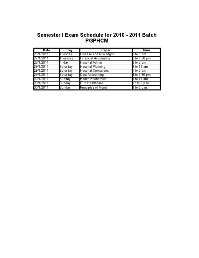 Sem I Exam Schedule | PDF