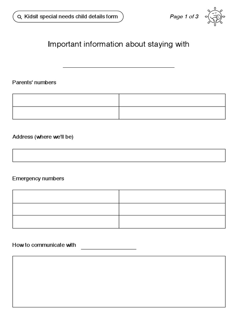 Special Needs Child Care Details Form | PDF