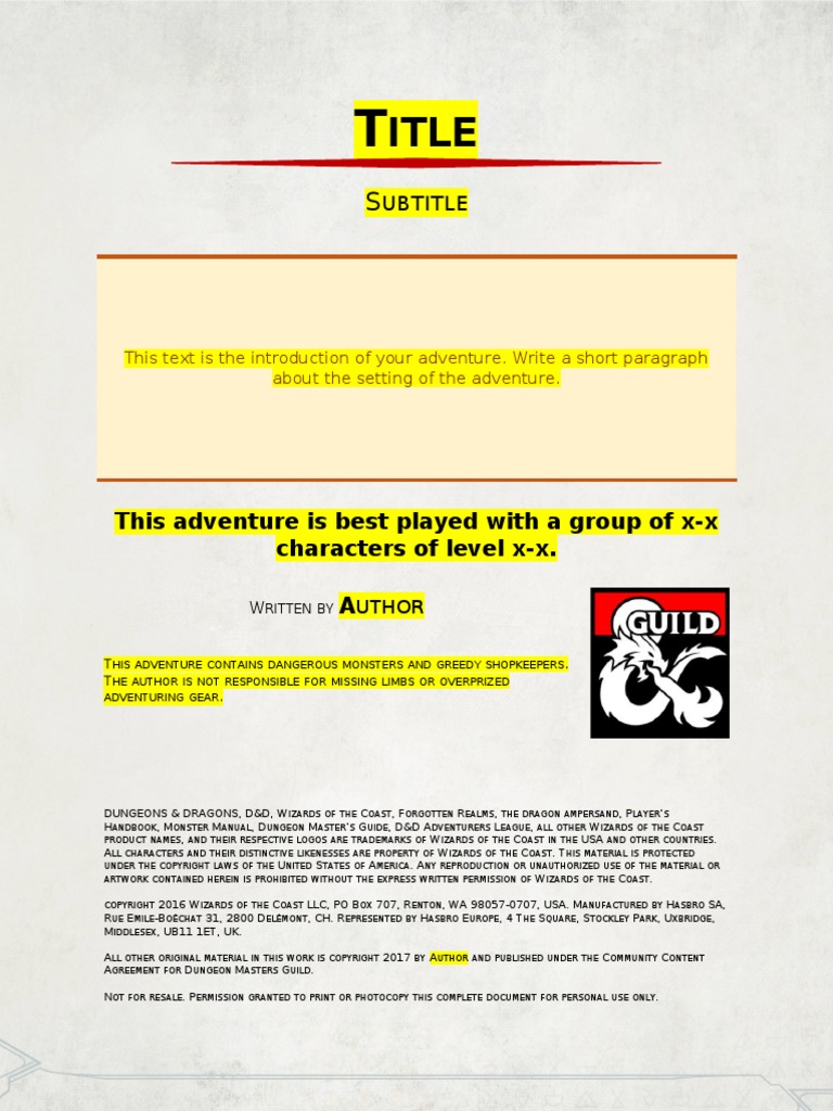 Advanced DMs Guild Adventure Template For MS Word | PDF | Wizards Of ...