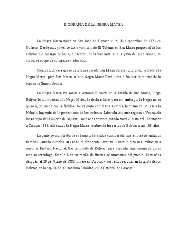 Biografía de La Negra Matea | PDF