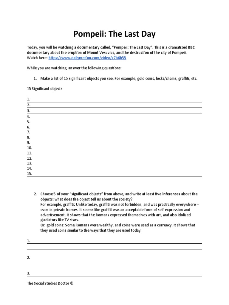 Pompeii Last Day Video Questions | PDF | Pompeii | Graffiti