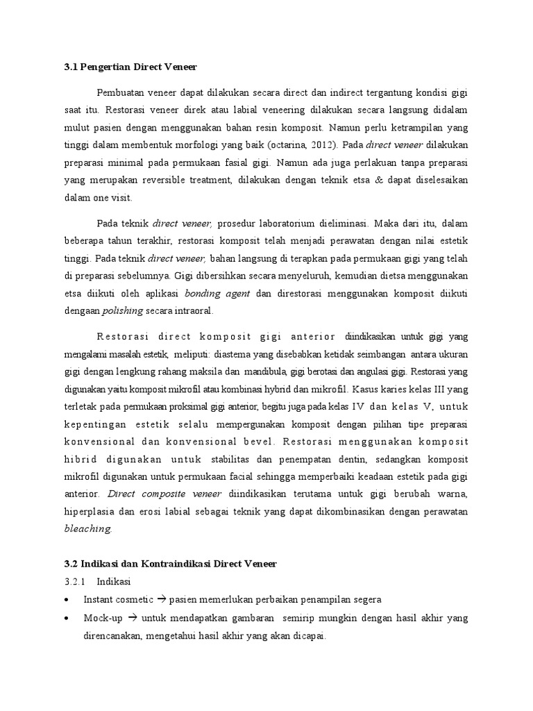 Jenis dan Indikasi Restorasi Veneer Secara Langsung (Direct Veneer) | PDF
