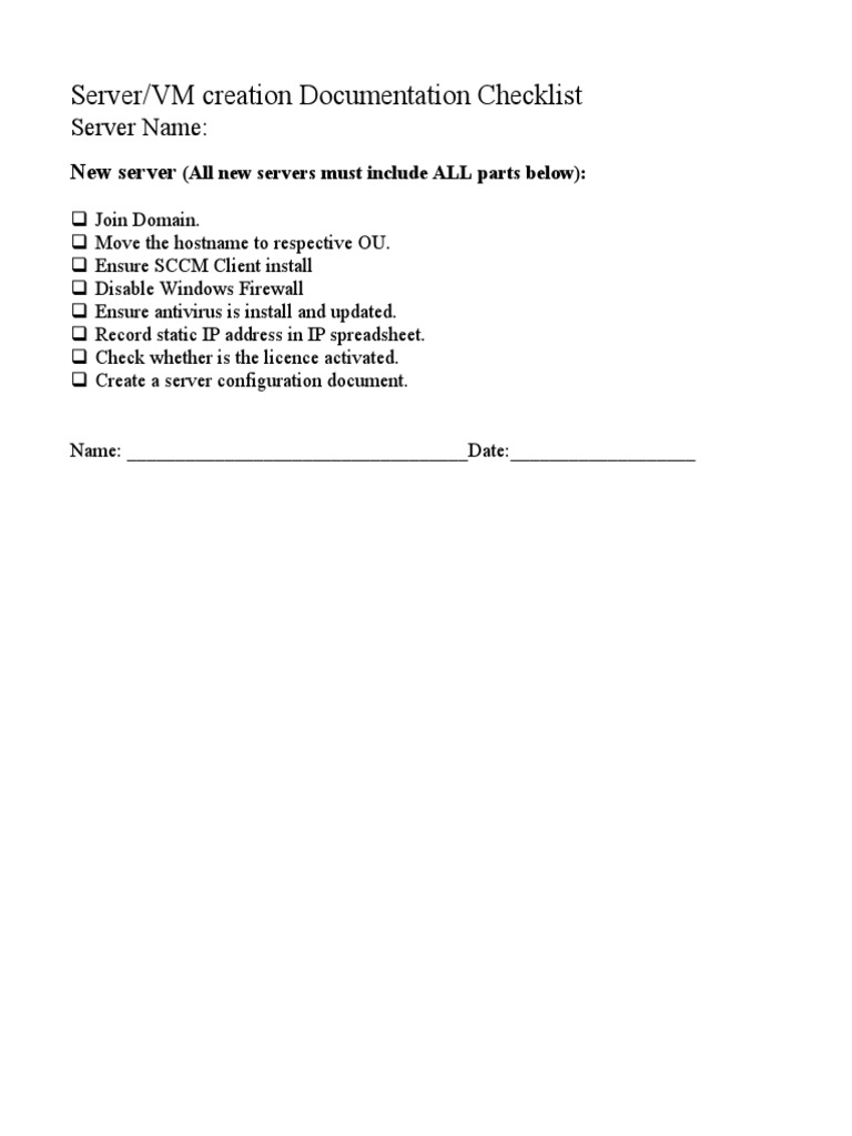 New Server Checklist (Proposed) | PDF