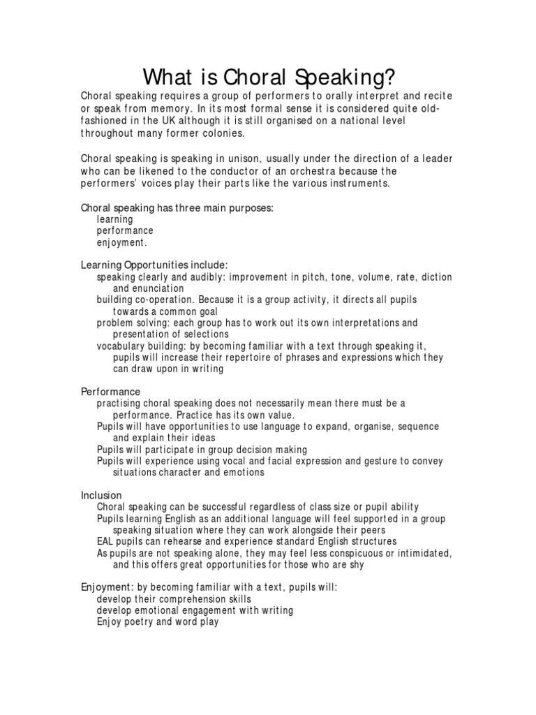 What Is Choral Speaking | PDF | Singing | Choir