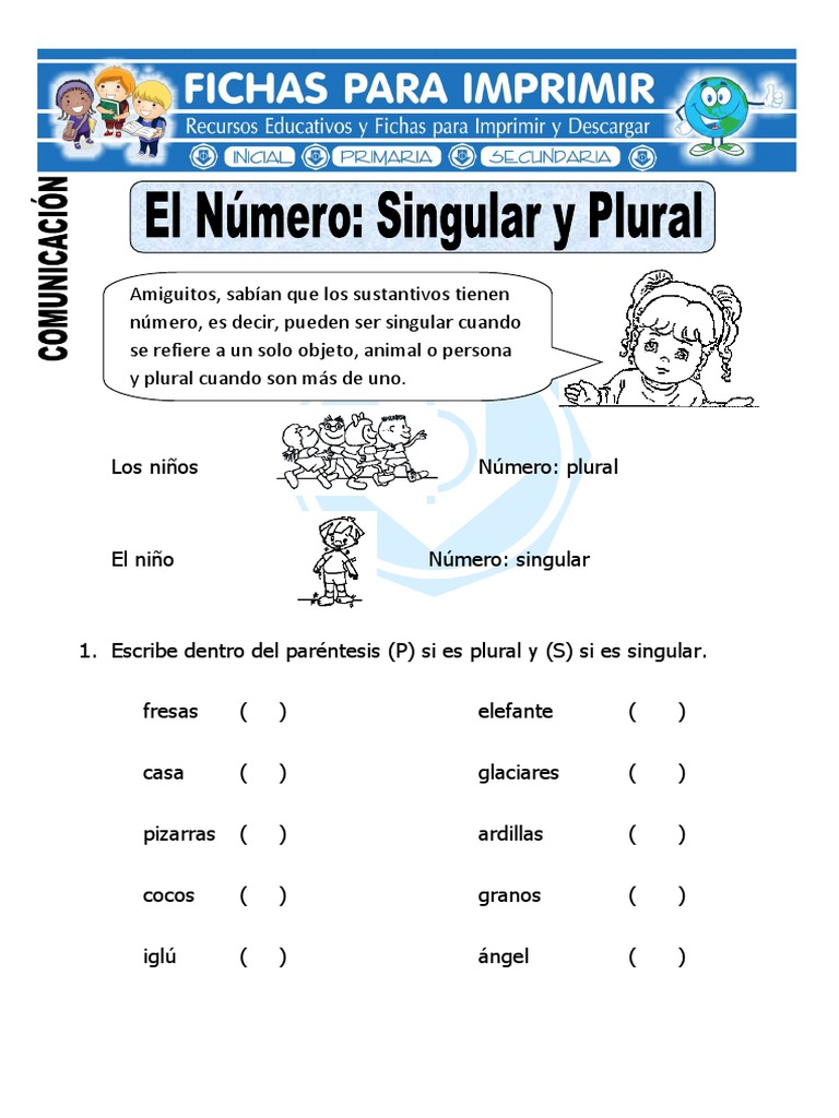 Hojas De Trabajo De Sustantivos Singulares Y Plurales En Formato Pdf