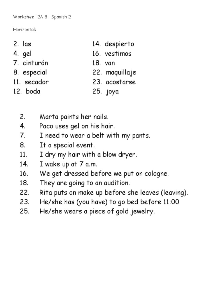 Spanish 2 Worksheet 2A-8 Answers | PDF | Travel | Art