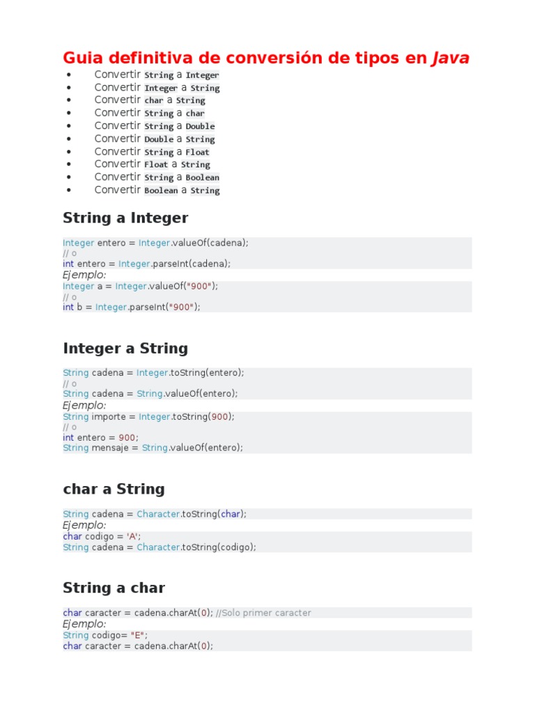 Conversiones de Tipos en Java | PDF