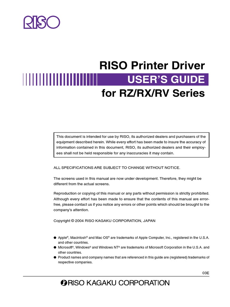 RISO Printer Driver: For RZ/RX/RV Series | PDF | Printer (Computing ...