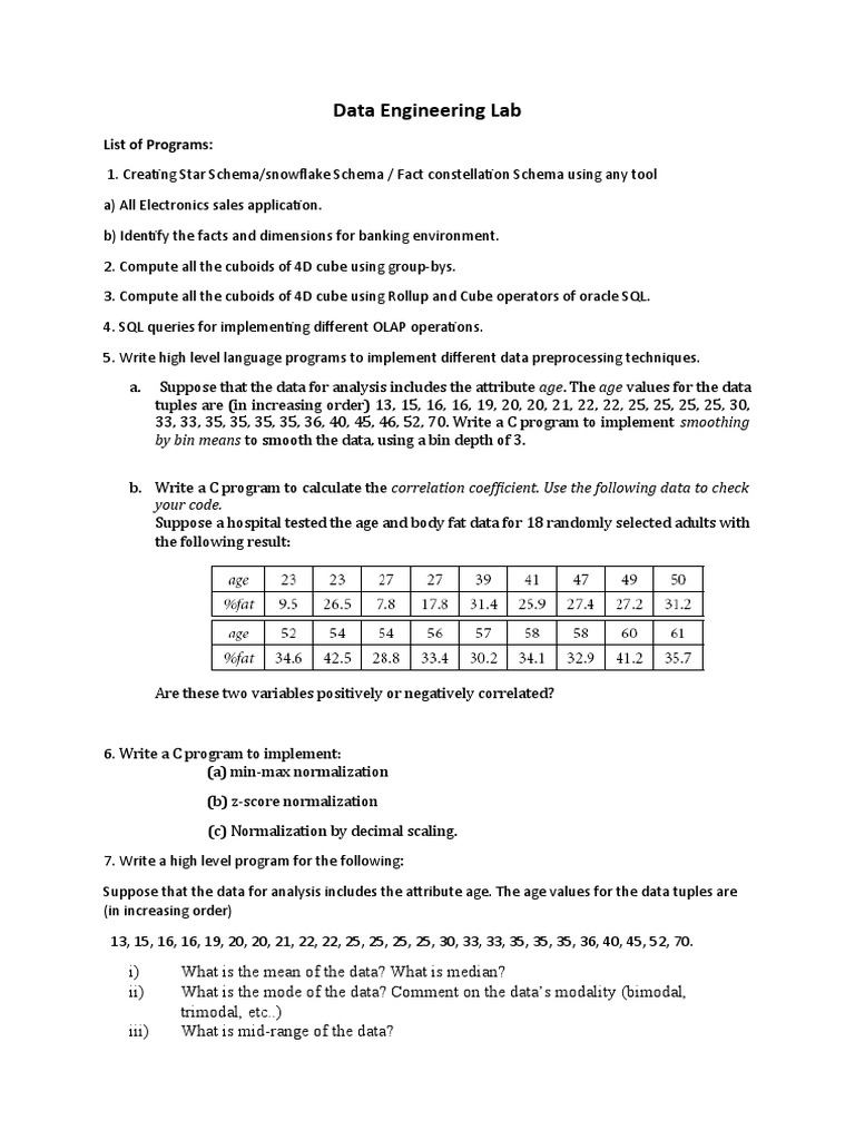 Data Engineering Lab: List of Programs | PDF | Data Management | Computer Data