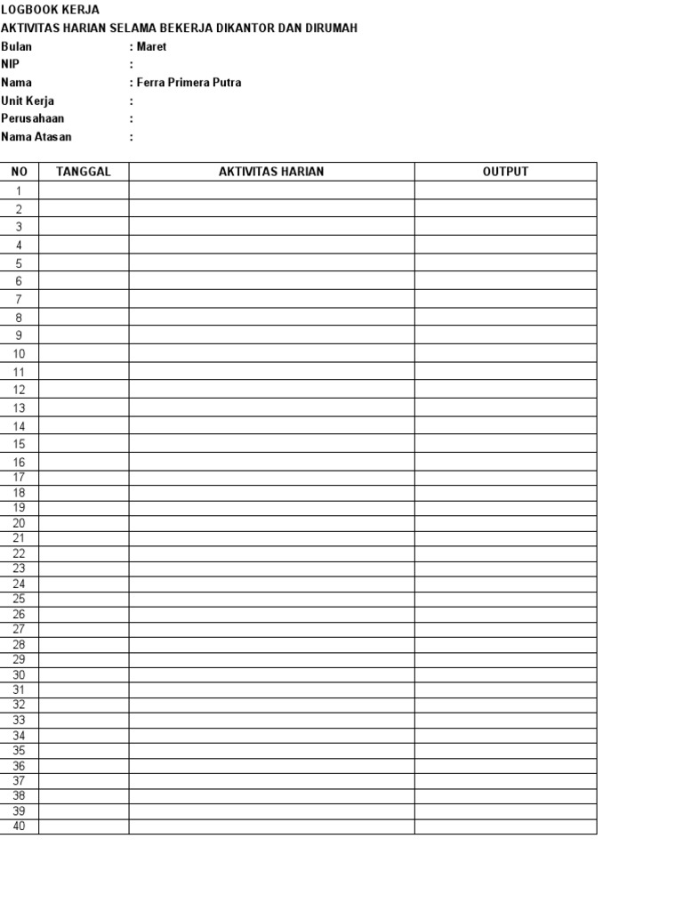 Logbook WFH BSM (Maret) | PDF | Bisnis | Teknologi & Rekayasa