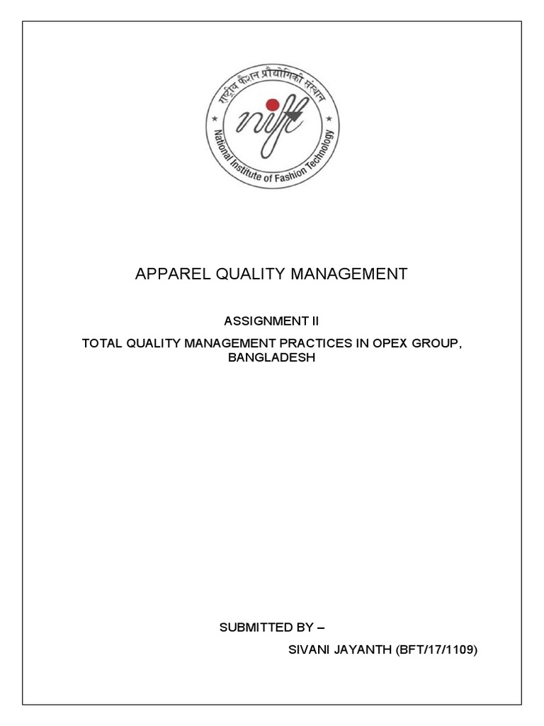 Apparel Quality Management: Assignment Ii Total Quality Management ...