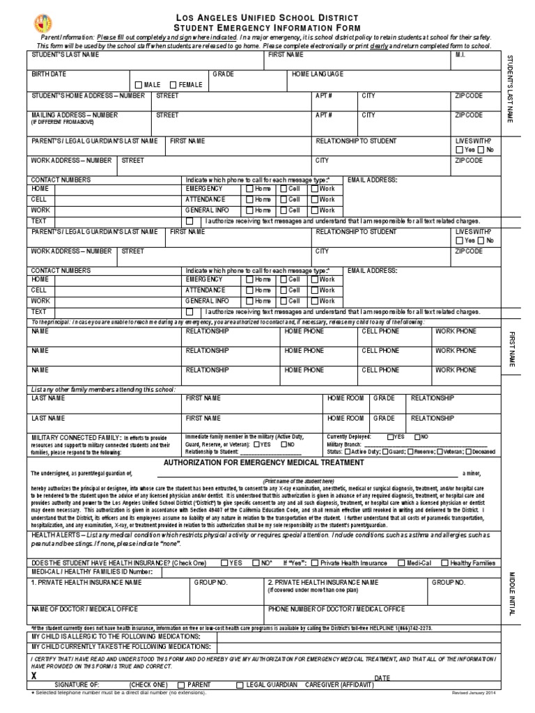 Student Emergency Form - English | PDF | Allergy | Hospital