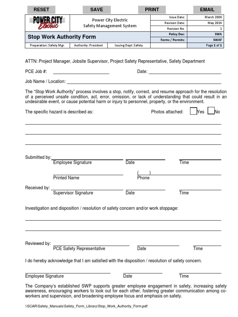 Stop Work Authority Form | PDF | Safety | Business