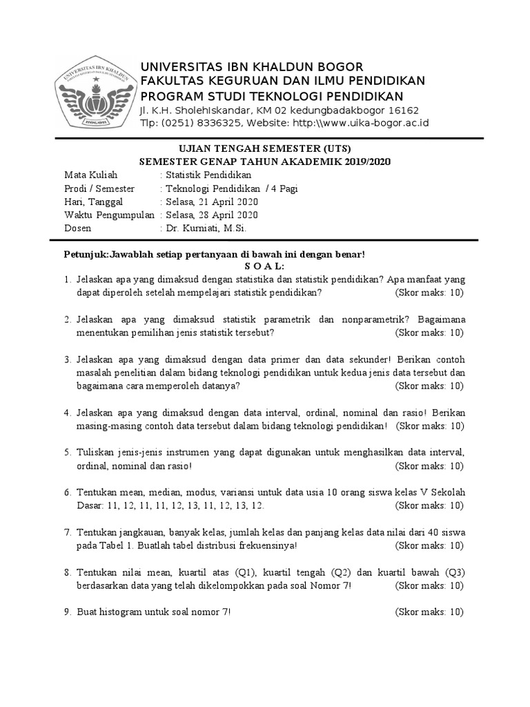 UTS - STATISTIK - PENDIDIKAN - TP - 2020 - Muhammad Faiz AlghiFari S | PDF | Metode & Bahan Ajar ...
