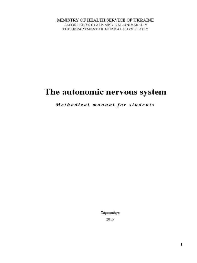 The Autonomic Nervous System: Methodical Manual For Students | PDF ...