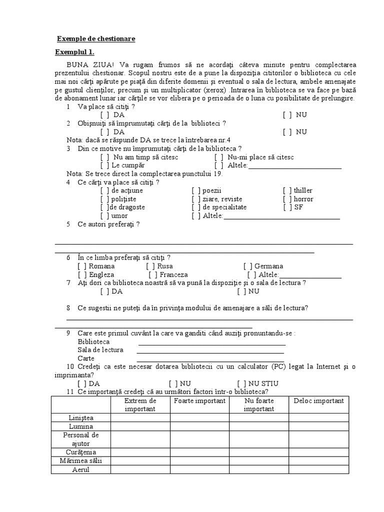 Exemple de Chestionare | PDF