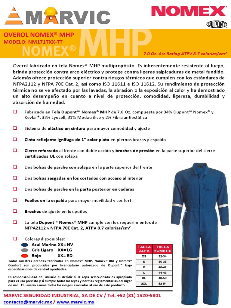 FT Overol Nomex MHP NM171TXX-871 PDF | PDF | Bienes de consumo | Naturaleza
