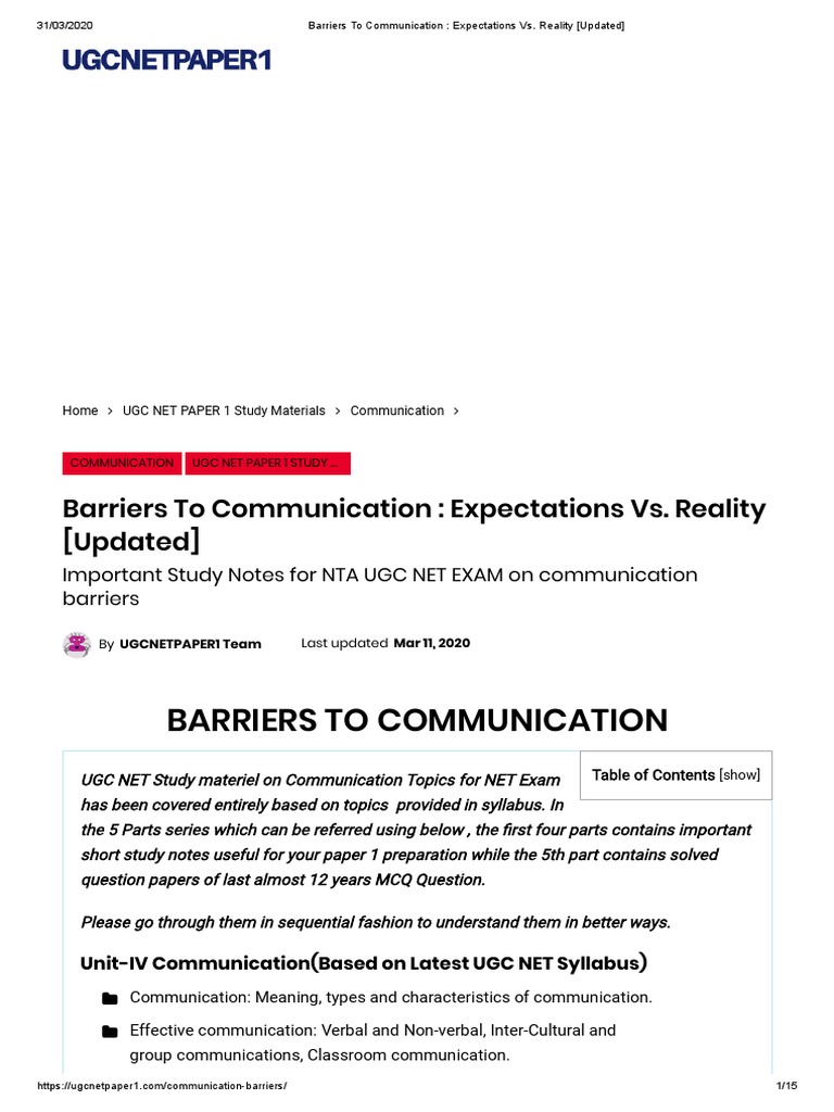 3 Barriers To Communication - Expectations vs. Reality (Updated) PDF ...