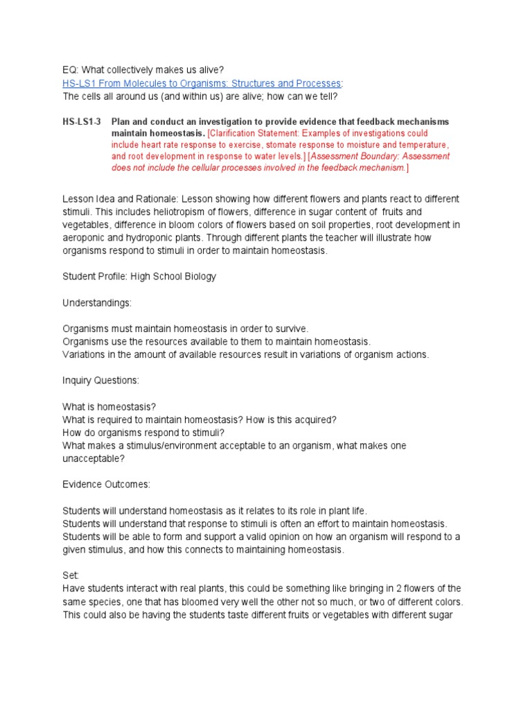 Lesson Plan 2 | PDF | Stimulus (Physiology) | Homeostasis