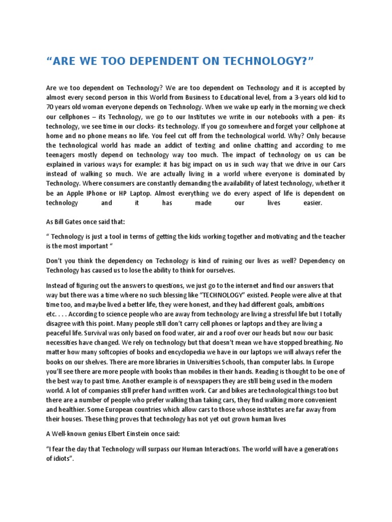 Are We Too Dependent On Technology? | PDF | Mobile Phones | Computing ...